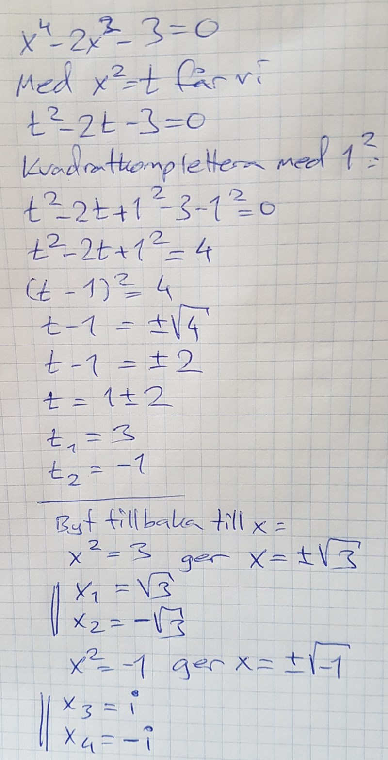 X^4-2x^2-3=0 (Matematik/Matte 3) – Pluggakuten