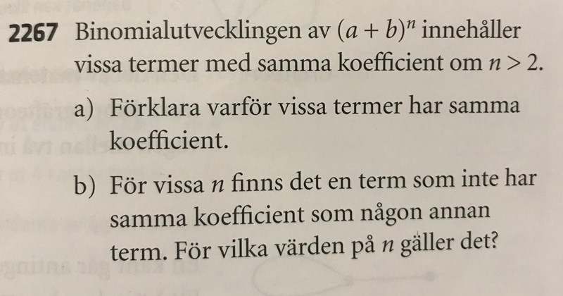 Binomialsatsen - varför har vissa termer samma koefficient? (Matematik ...