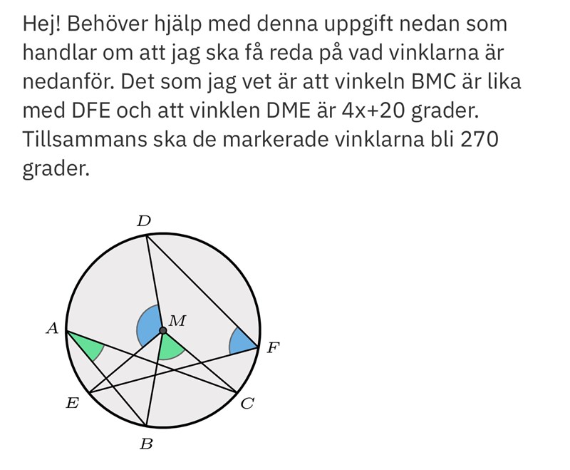 Bestäm vad x är med hjälp av randvinkelsatsen (Matematik/Matte 2 ...