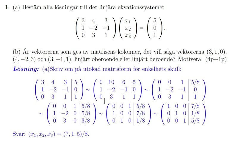 Linjärt ekvationssystem (Matematik/Universitet) – Pluggakuten