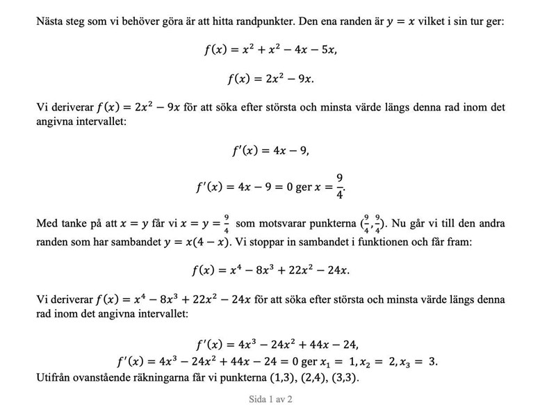 Största och minsta värde (Matematik/Universitet) – Pluggakuten