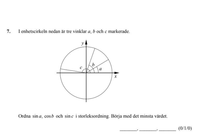 Ordna sin och cos i storleksordning utifrån enhetscirkeln (Matematik ...