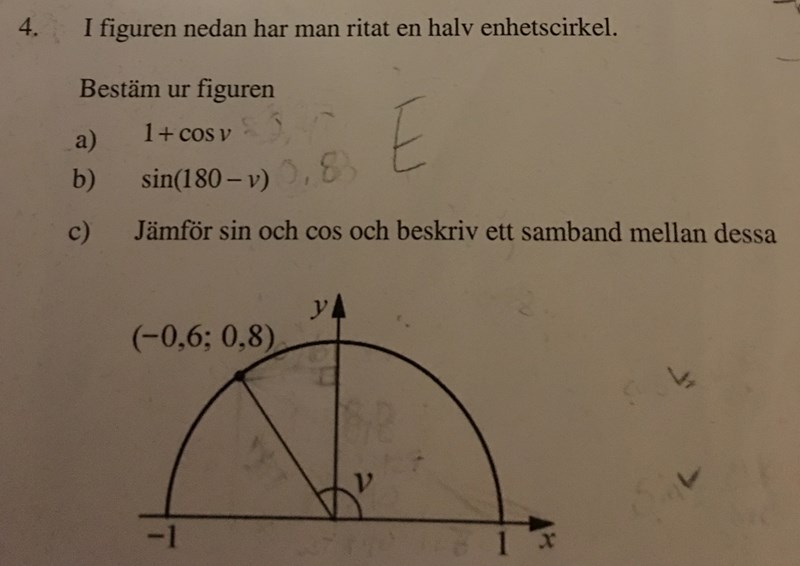 Uppgift med Cos och sin (ma 1c) (Matematik/Matte 1/Geometri) – Pluggakuten
