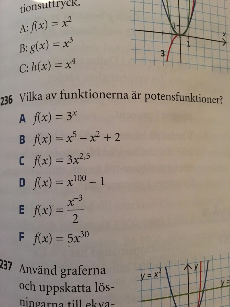 "Vilka av funktionerna är potensfunktioner" (Matematik/Matte 1 ...