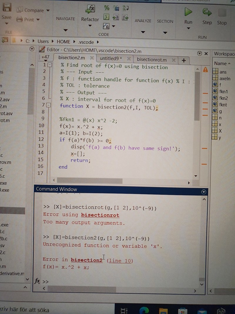 Bisektionsalgoritm (Programmering/Matlab) – Pluggakuten