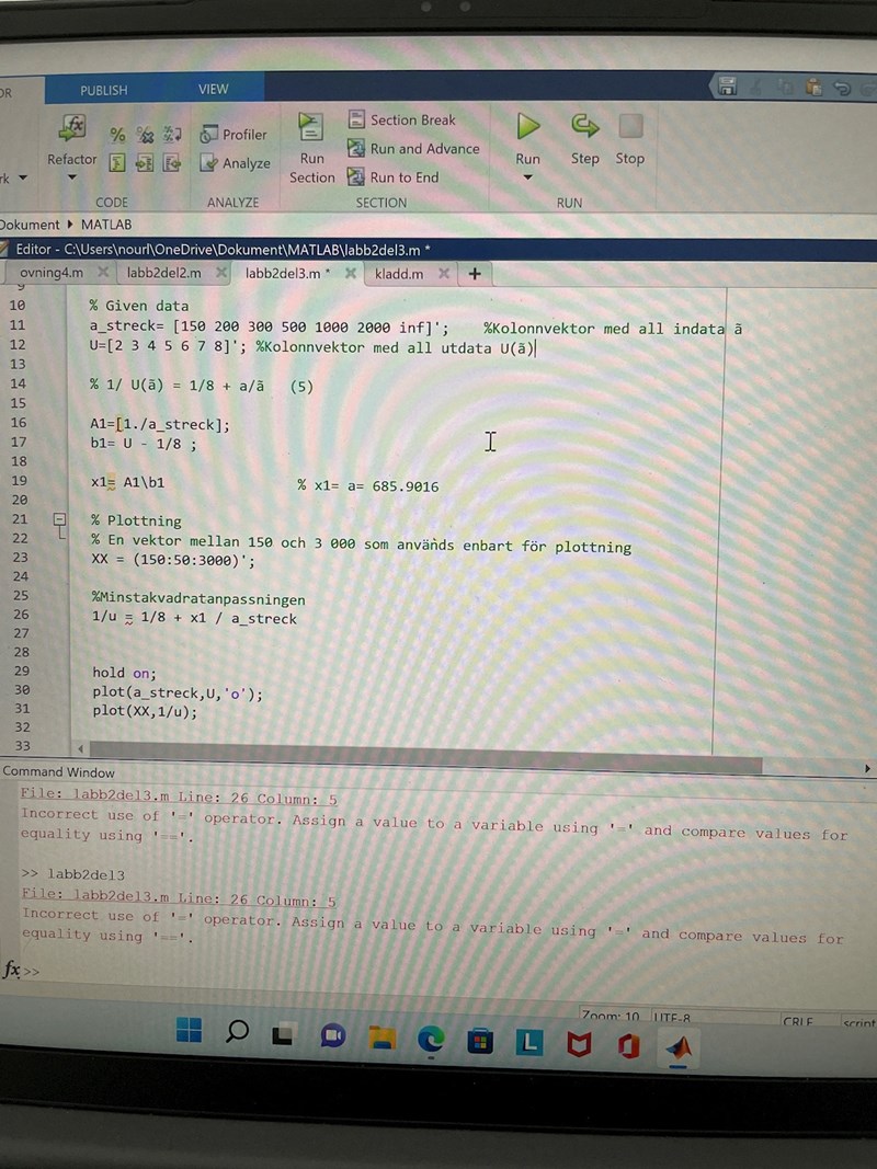 Plotta en minstakvadratanpassning (Programmering/Matlab) – Pluggakuten