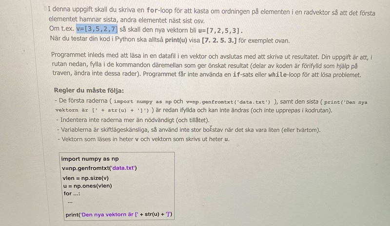 En for-loop för att kasta om ordningen på element i en vektor. (Programmering/Python) – Pluggakuten