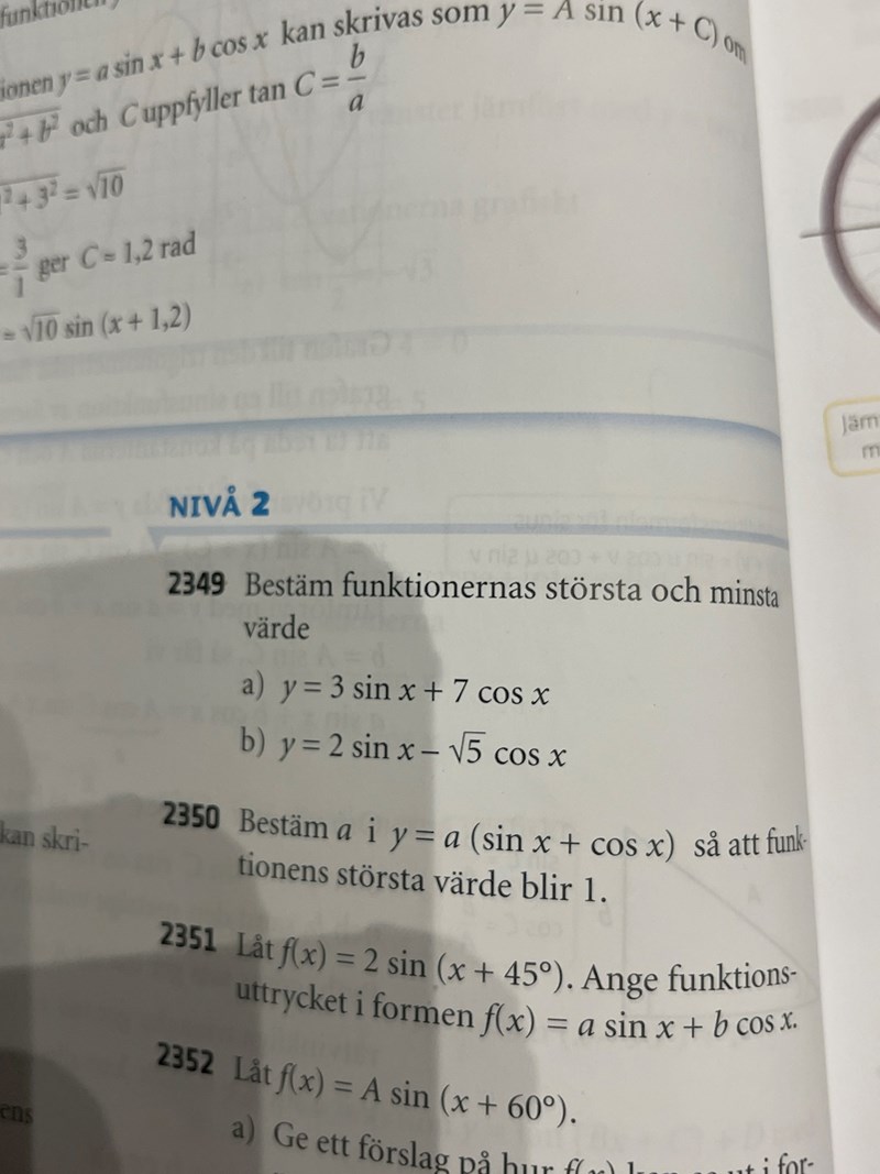 Uppgift 2349 Bestäm funktionens största och minsta värde (Matematik ...