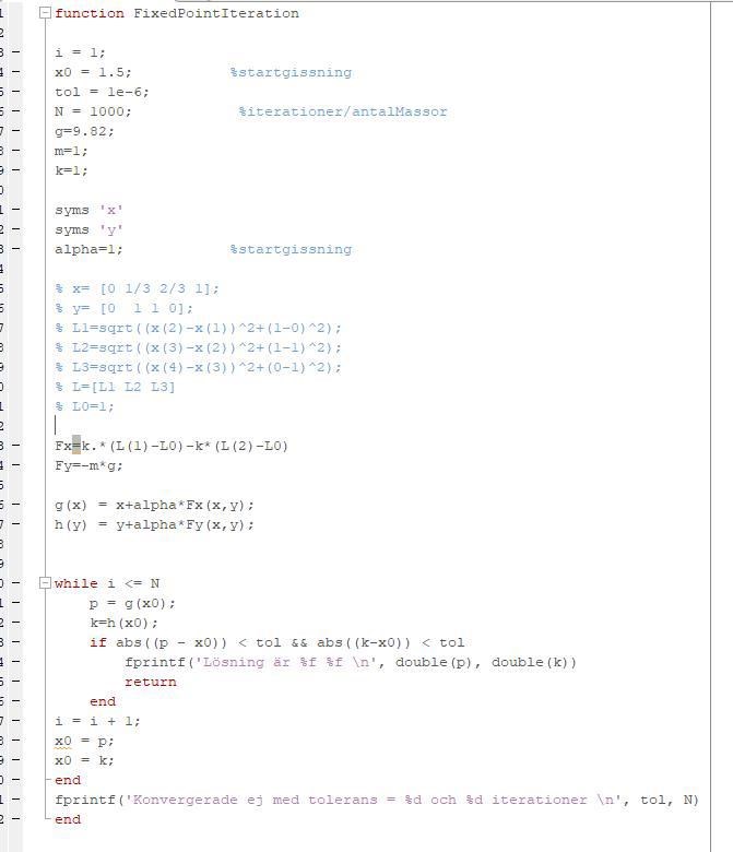 Räkna mekanisk jämvikt mha fixpunktsiteration (Programmering/Matlab) – Pluggakuten