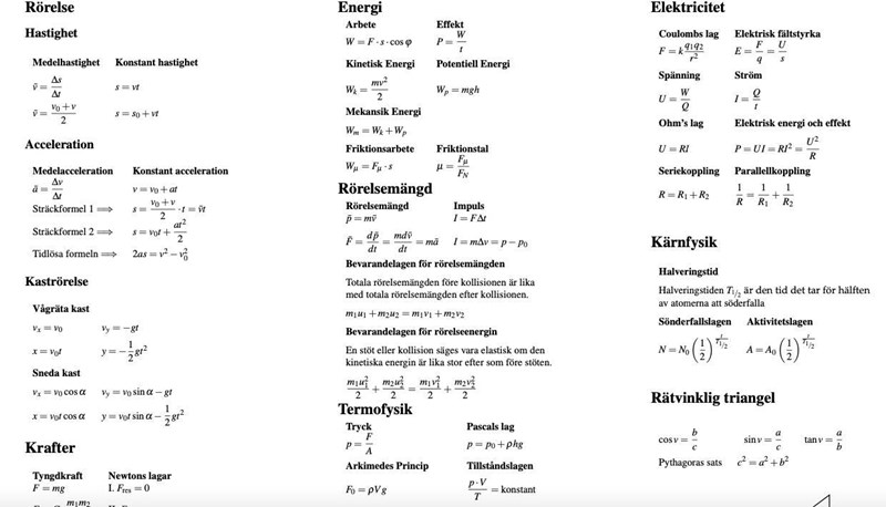 Hittar inte formeln på formellblad? (Fysik/Fysik 1) – Pluggakuten