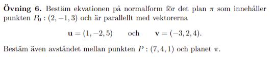 Linjär algebra. Avstånd mellan punkt och plan (Matematik/Universitet) – Pluggakuten