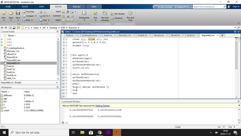 Fixpunkt mha for och while (Programmering/Matlab) – Pluggakuten