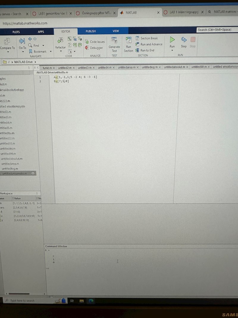 Ekvationssystem (Programmering/Matlab) – Pluggakuten