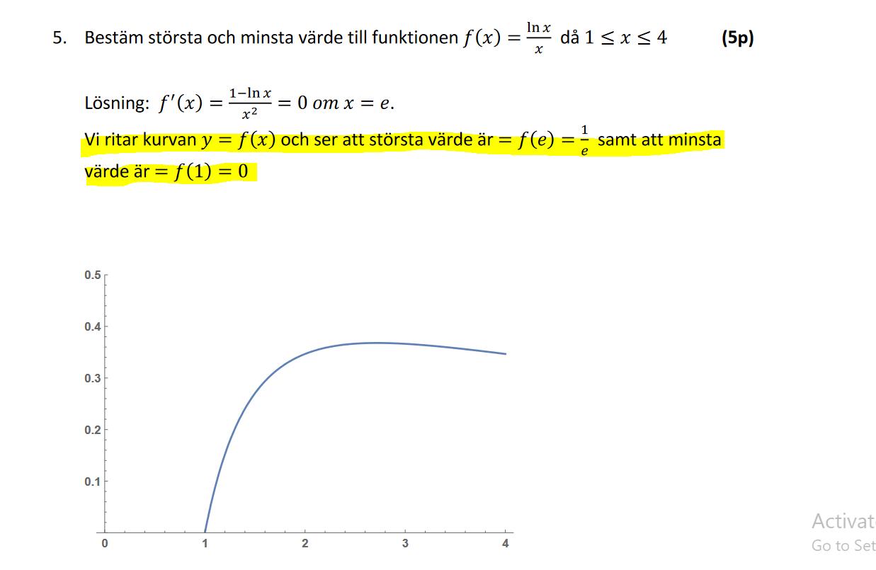 Bestäm största och minsta värde till funktionen (Matematik/Universitet ...