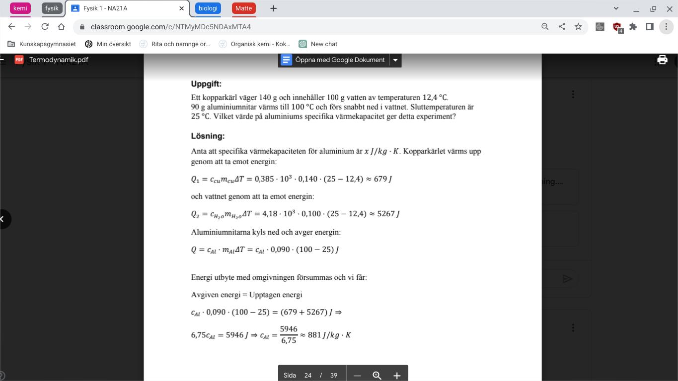 Värmekapacitet (Fysik/Fysik 1) – Pluggakuten