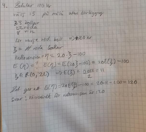 Väntevärdet för nettovinsten, måste man ta hänsyn till totala antalet bollar? (Matematik ...