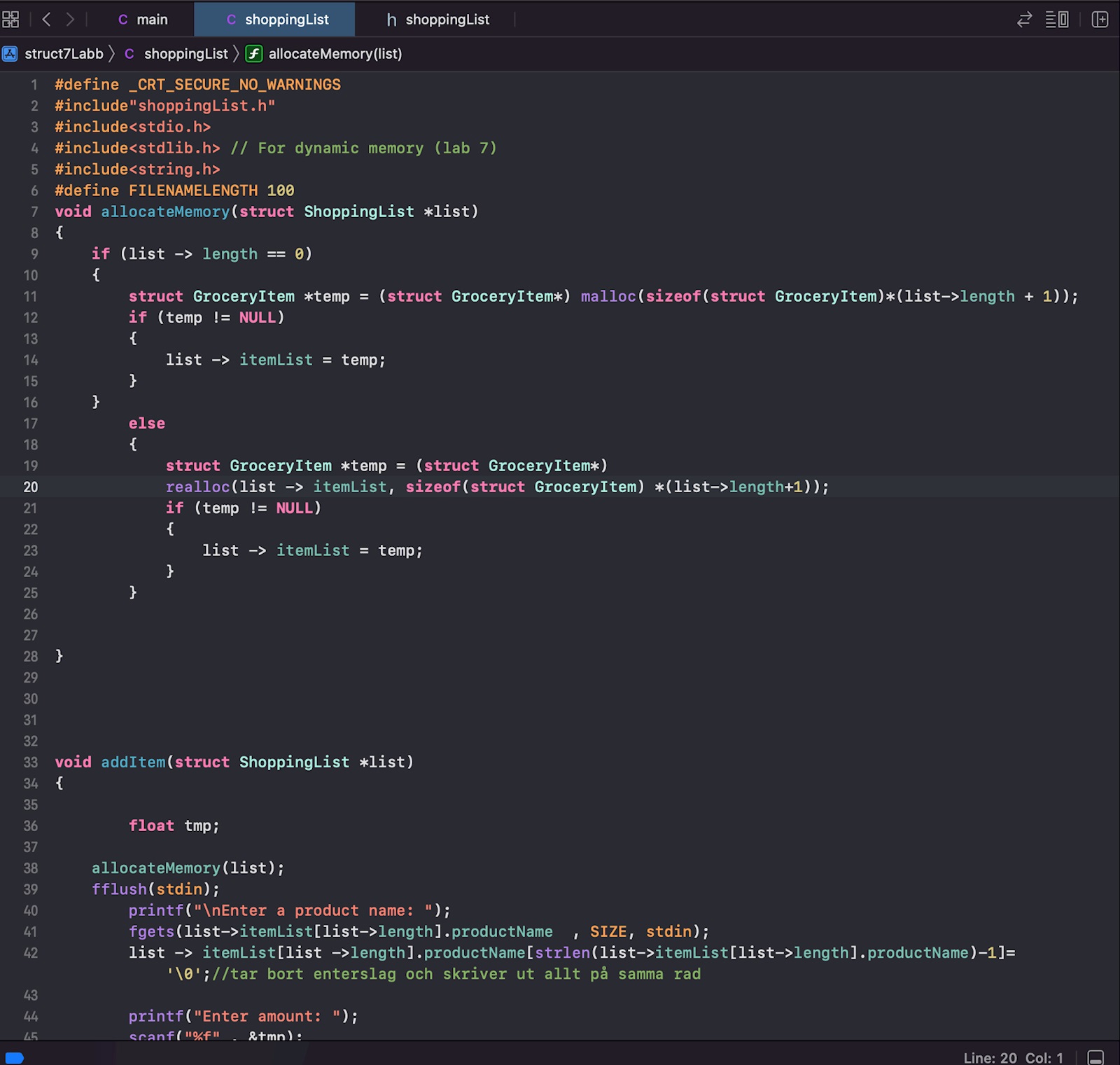 Hur frigör man minne i denna kod? (Programmering/C) – Pluggakuten