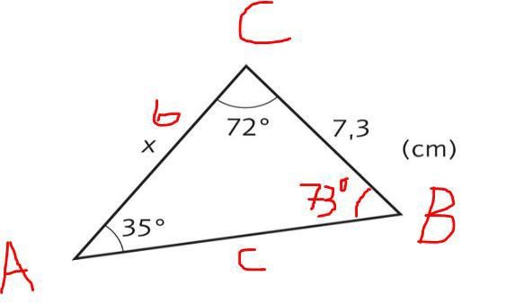 Räkna ut sida i triangel med hjälp av sinussatsen (Matematik/Matte 3 ...