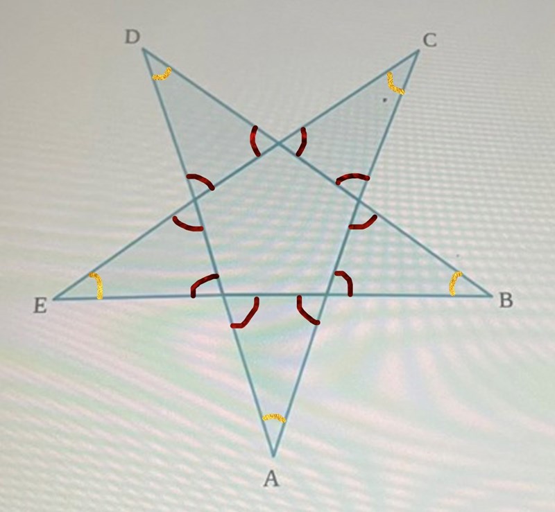 Bestämma vinklarna i en symmetrisk femuddig stjärna (Matematik/Årskurs ...