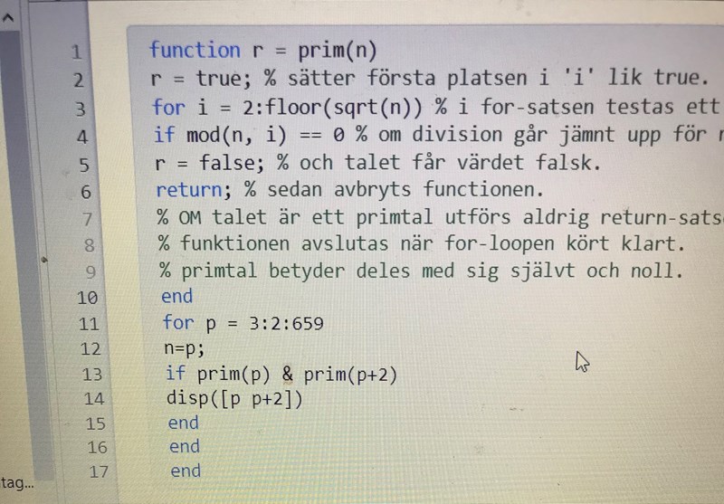 primtalstvillingar (Programmering/Matlab) – Pluggakuten