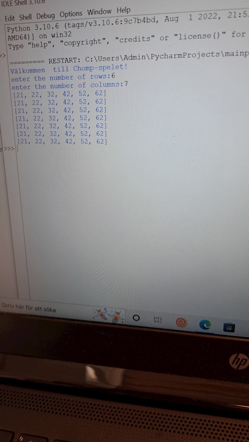 error vid print matrix,end (Programmering/Python) – Pluggakuten