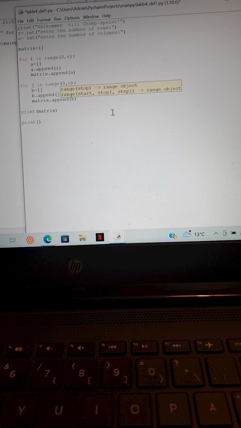 error vid print matrix,end (Programmering/Python) – Pluggakuten