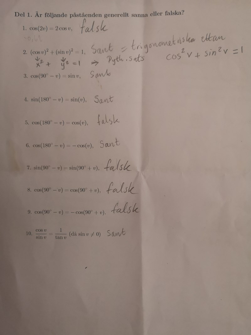 Trigonometriska formler (Matematik/Matte 3/Trigonometri) – Pluggakuten