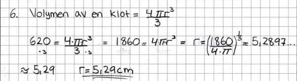 Ett klot har volymen 620m^3, klotet radie? (Matematik/Matte 1/Geometri ...