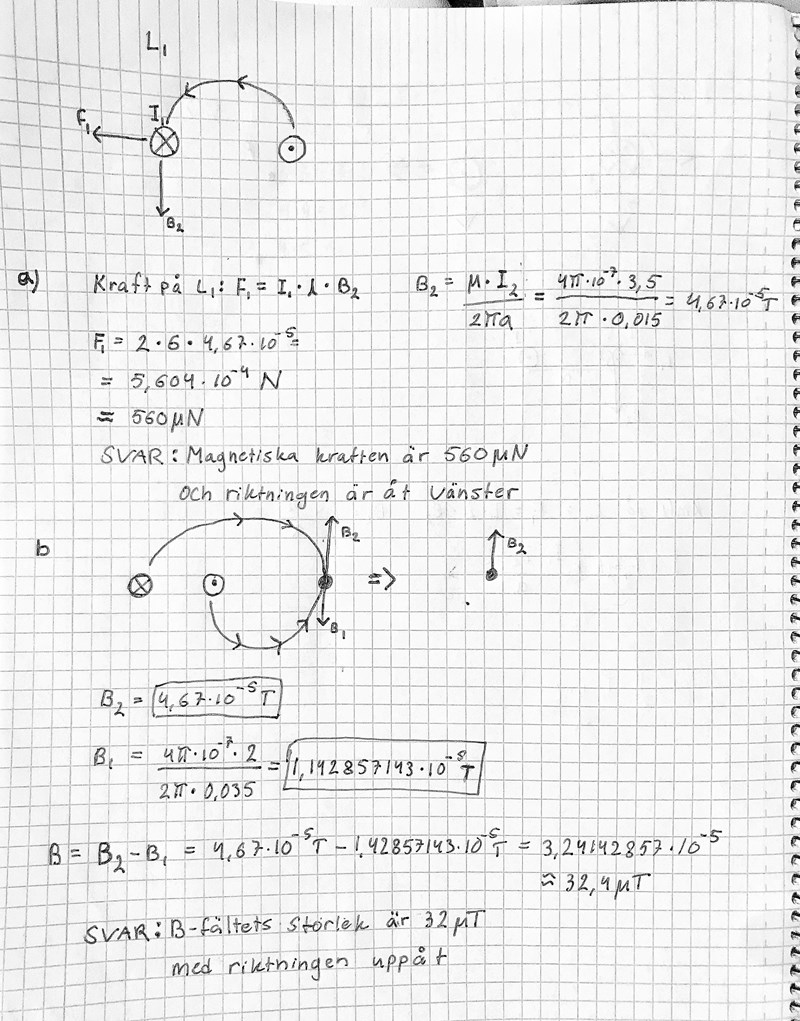 Magnetisk flödestäthet runt en lång rak ledare (Fysik/Fysik 2 ...