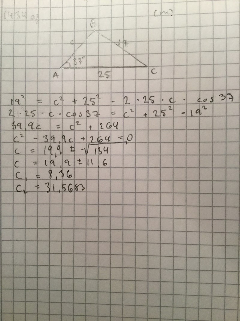 Cosinussatsen 2 (Matematik/Matte 3/Trigonometri) – Pluggakuten