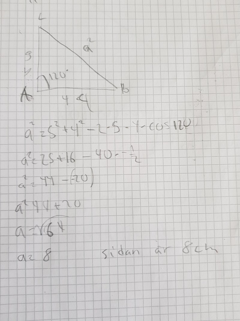 Cosinussatsen (Matematik/Matte 3) – Pluggakuten