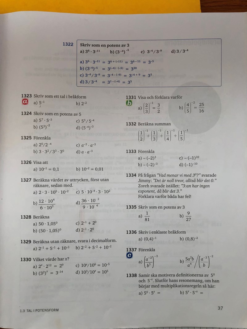Potenser med negativa exponenter (Matematik/Matte 1/Aritmetik ...