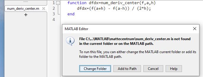 får inte min funktion för derivatan att fungera (Programmering/Matlab) – Pluggakuten