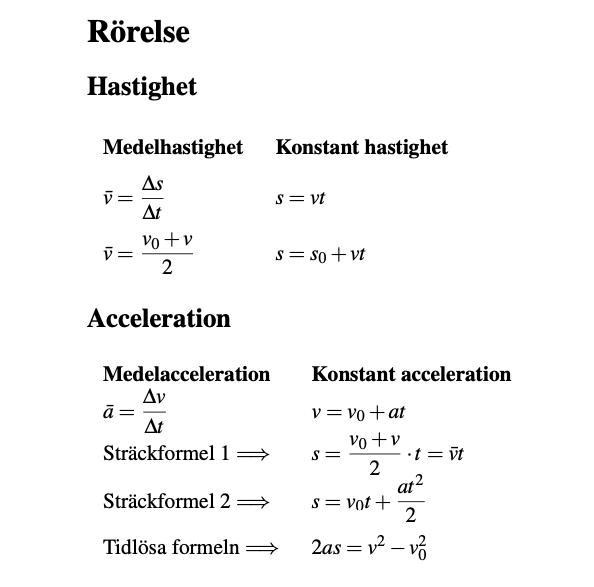 formel för acceleration (Fysik/Fysik 1) – Pluggakuten