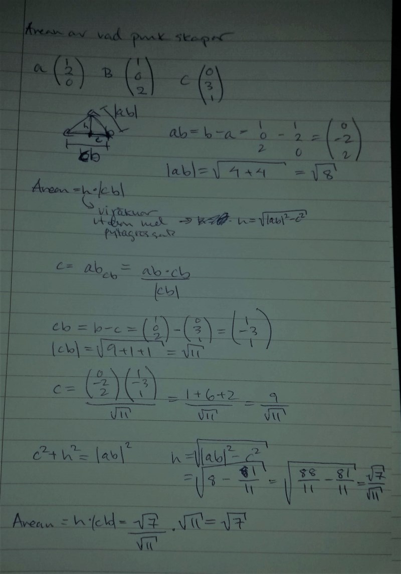arean av triangeln som punkterna skapar (Matematik/Universitet ...